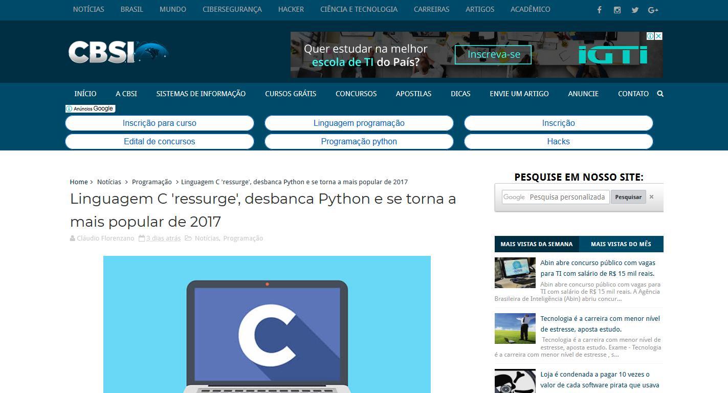 Programação: Linguagem C desbanca Python e se torna a mais popular de ...